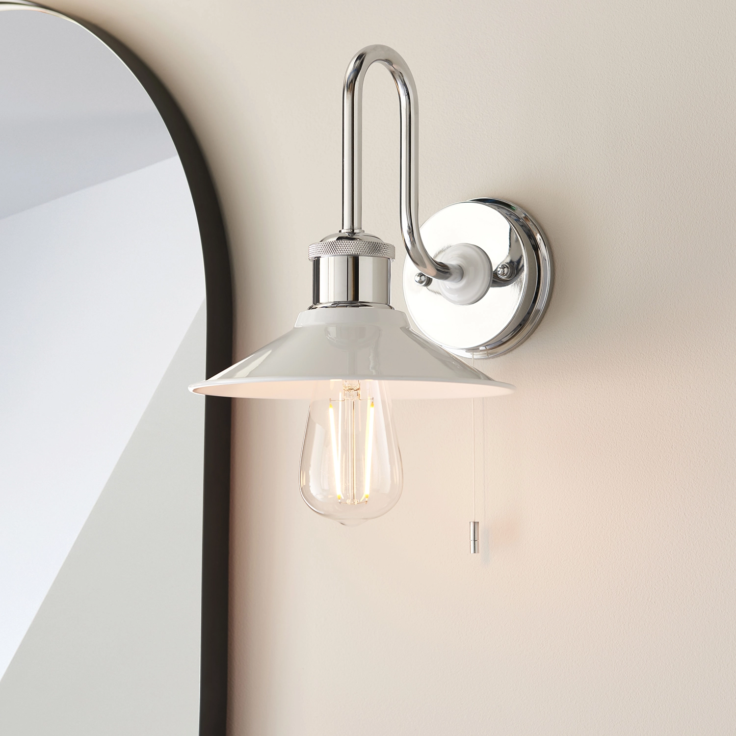 EDISON Swan-Neck Wall Light - Chrome & Gloss White | National Lighting ...