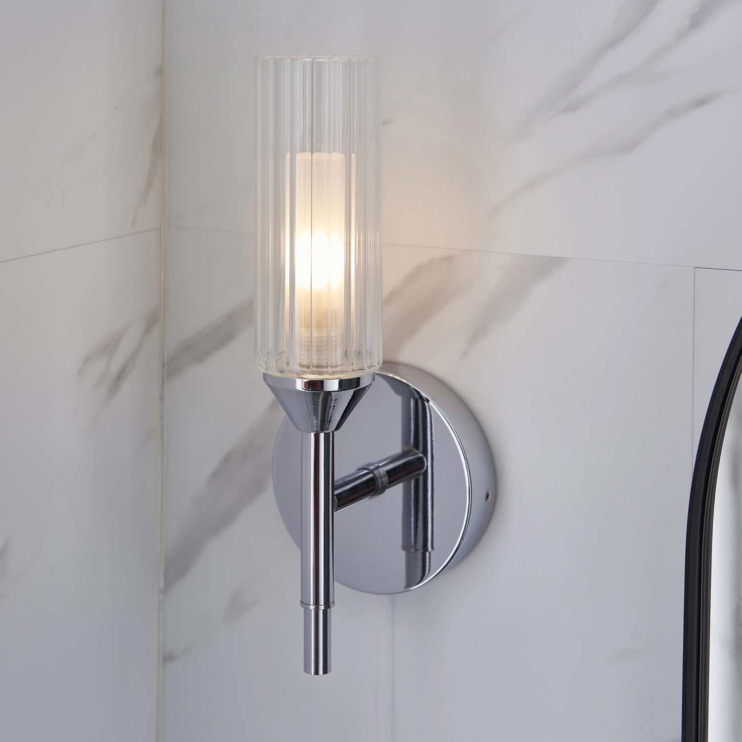 AURELI Wall Light - Chrome & Frosted Ribbed Glass | National Lighting ...