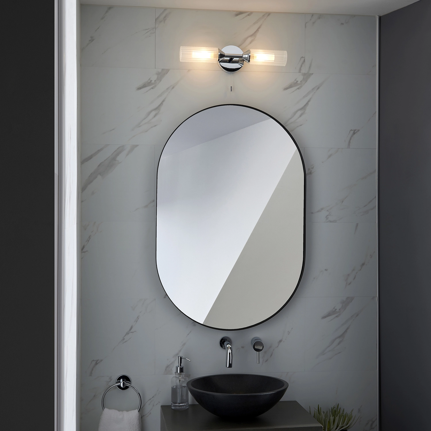 AURELI 2-Light Wall Light - Chrome & Ribbed Glass | National Lighting ...