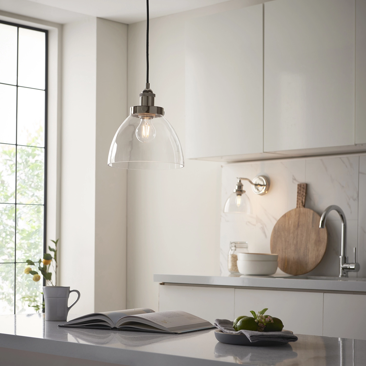 National Lighting | HANSEN | Wall Light | Bright Nickel & Clear Glass ...