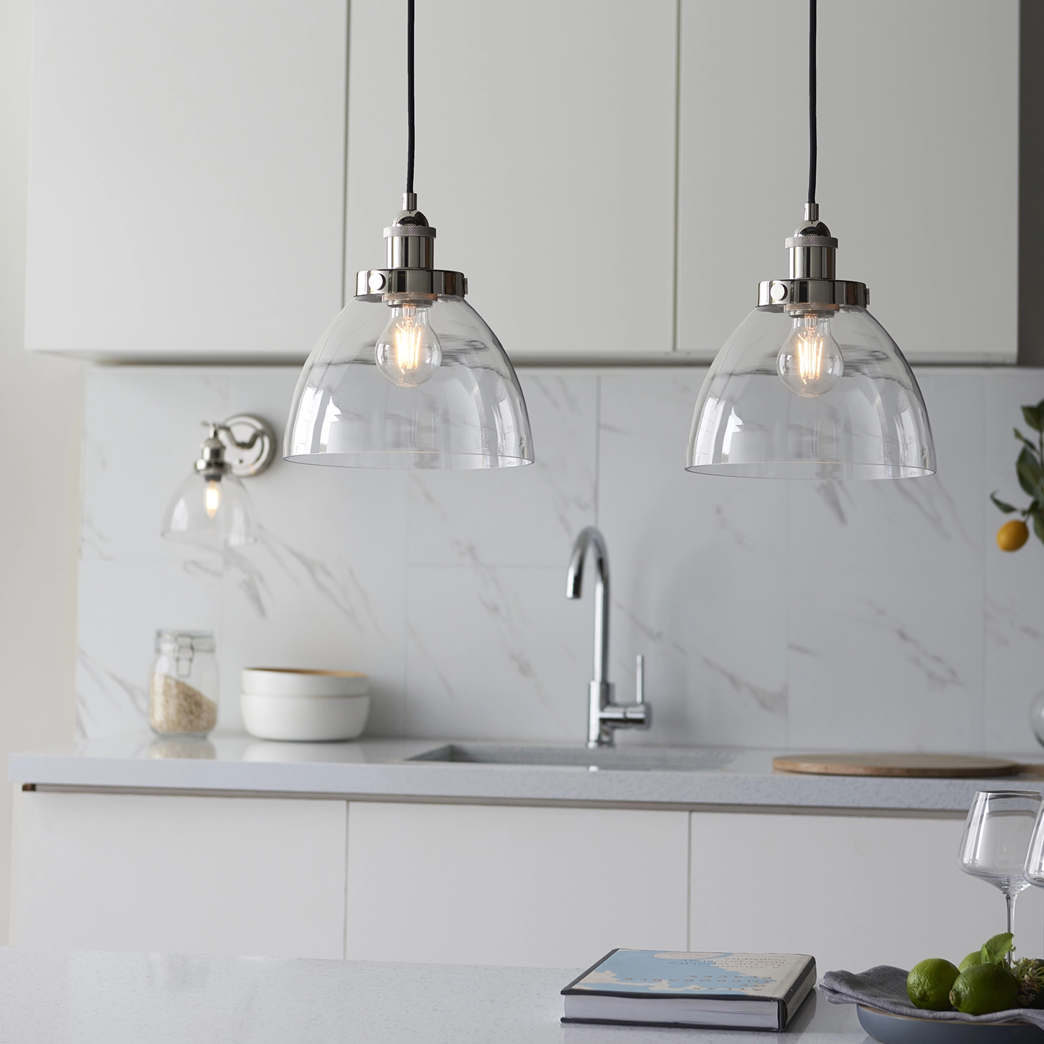 National Lighting | HANSEN | Wall Light | Bright Nickel & Clear Glass ...