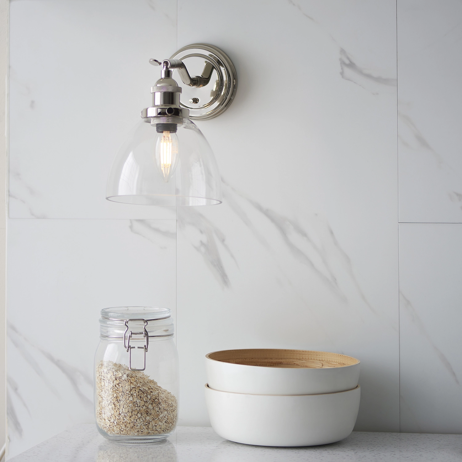 National Lighting | HANSEN | Wall Light | Bright Nickel & Clear Glass ...