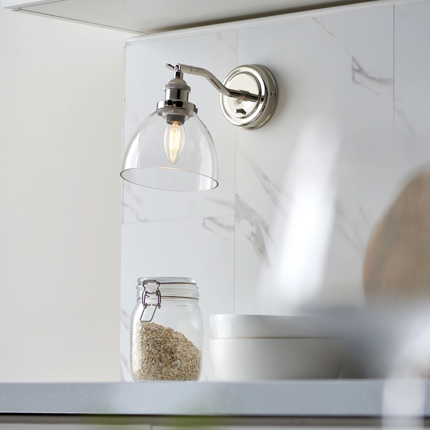 National Lighting | HANSEN | Wall Light | Bright Nickel & Clear Glass ...