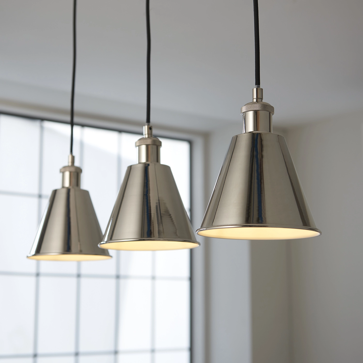 National Lighting | ZEB | 3-Light Linear Pendant | Bright Nickel ...