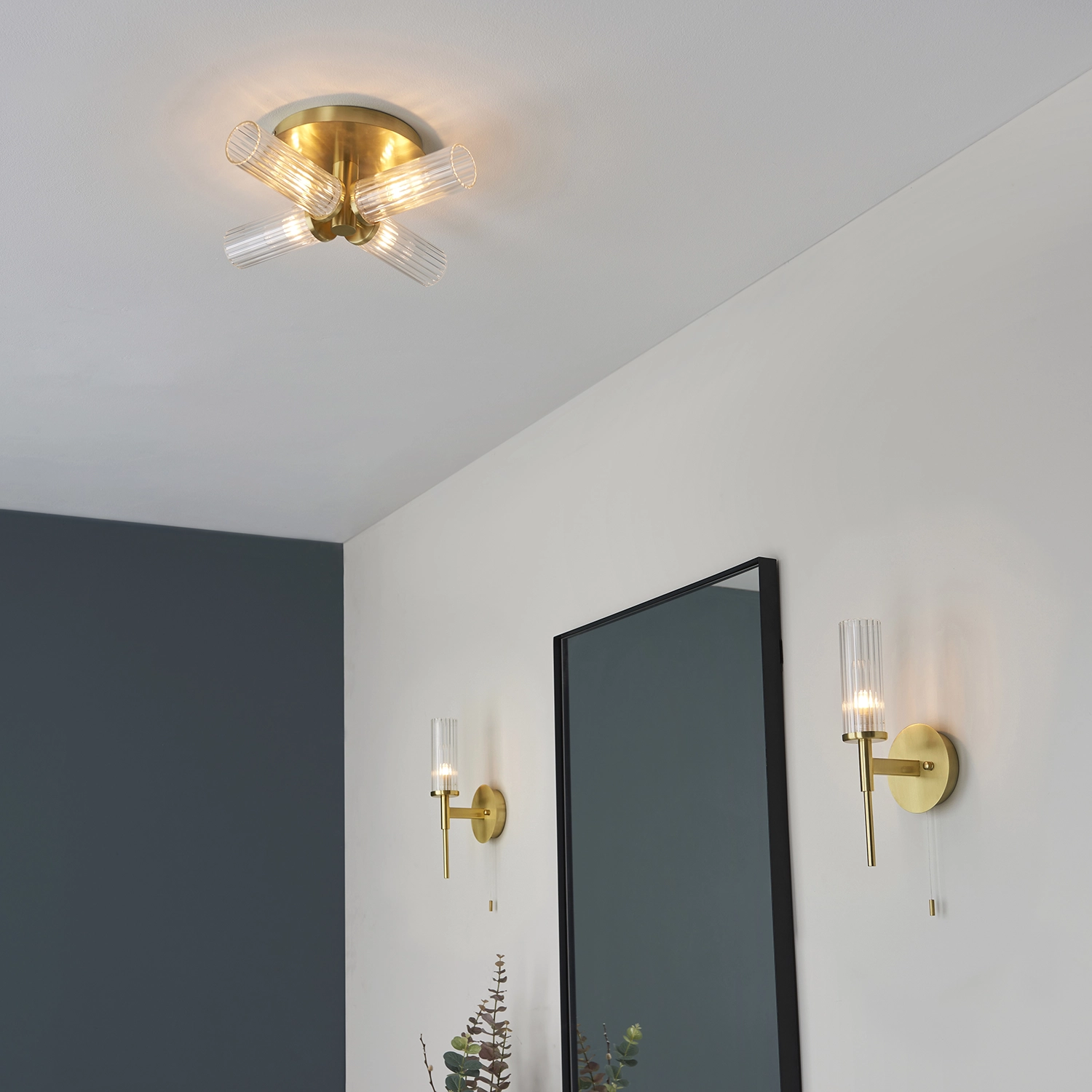 TAYLOR | 3W Bathroom Wall Light | Satin Plate & Clear Ribbed Glass | G9 ...