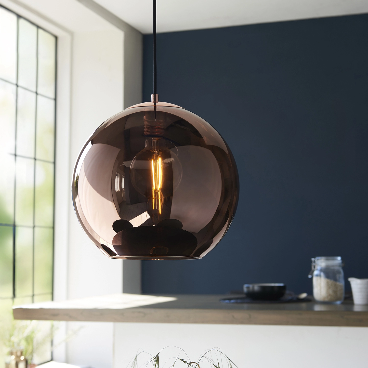 BOULA | Pendant Light | Copper Mirrored Glass & Matt Black| National ...