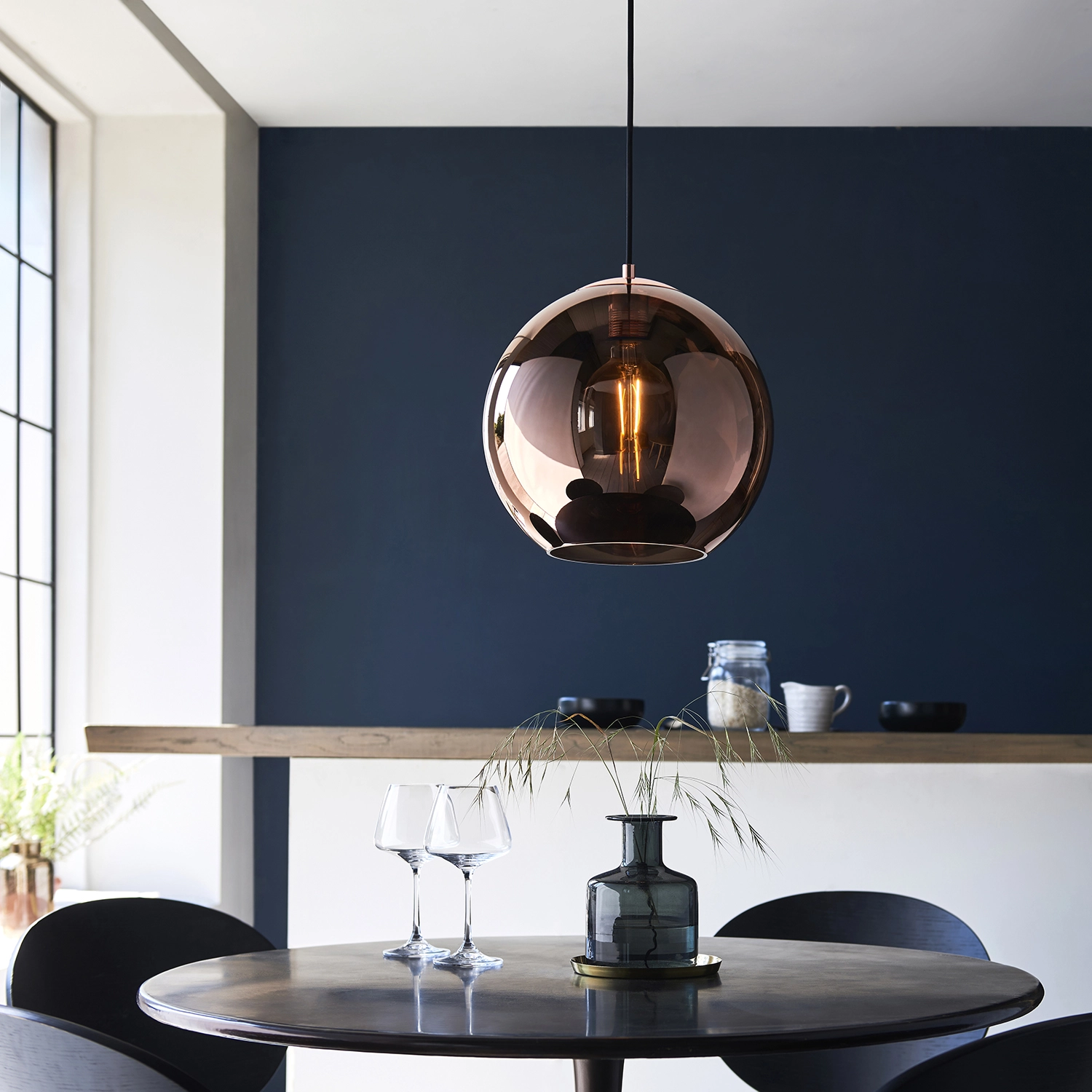 BOULA | Pendant Light | Copper Mirrored Glass & Matt Black| National ...