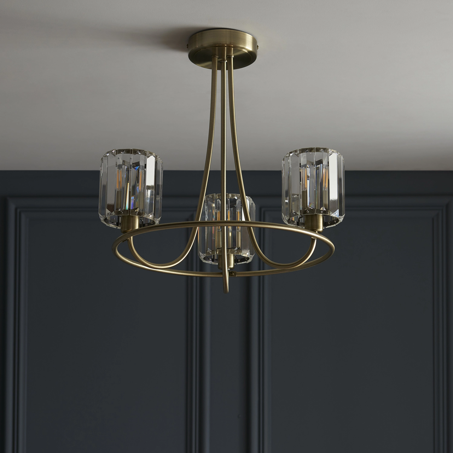 BEATRICE | 3-Light Semi Flush | Antique Brass| National Lighting ...
