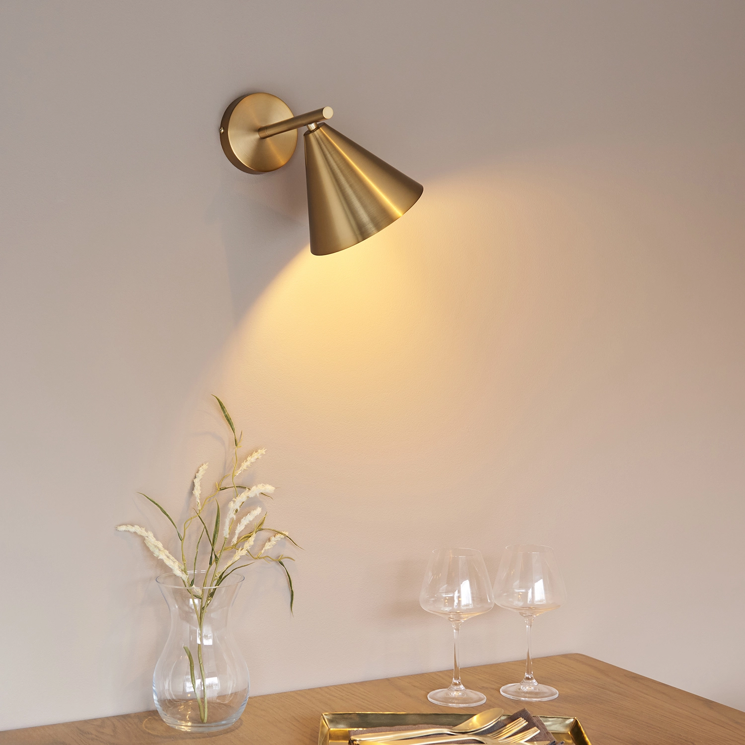 National Lighting | FUNNEL | Wall Light | Warm Antique Brass | National ...