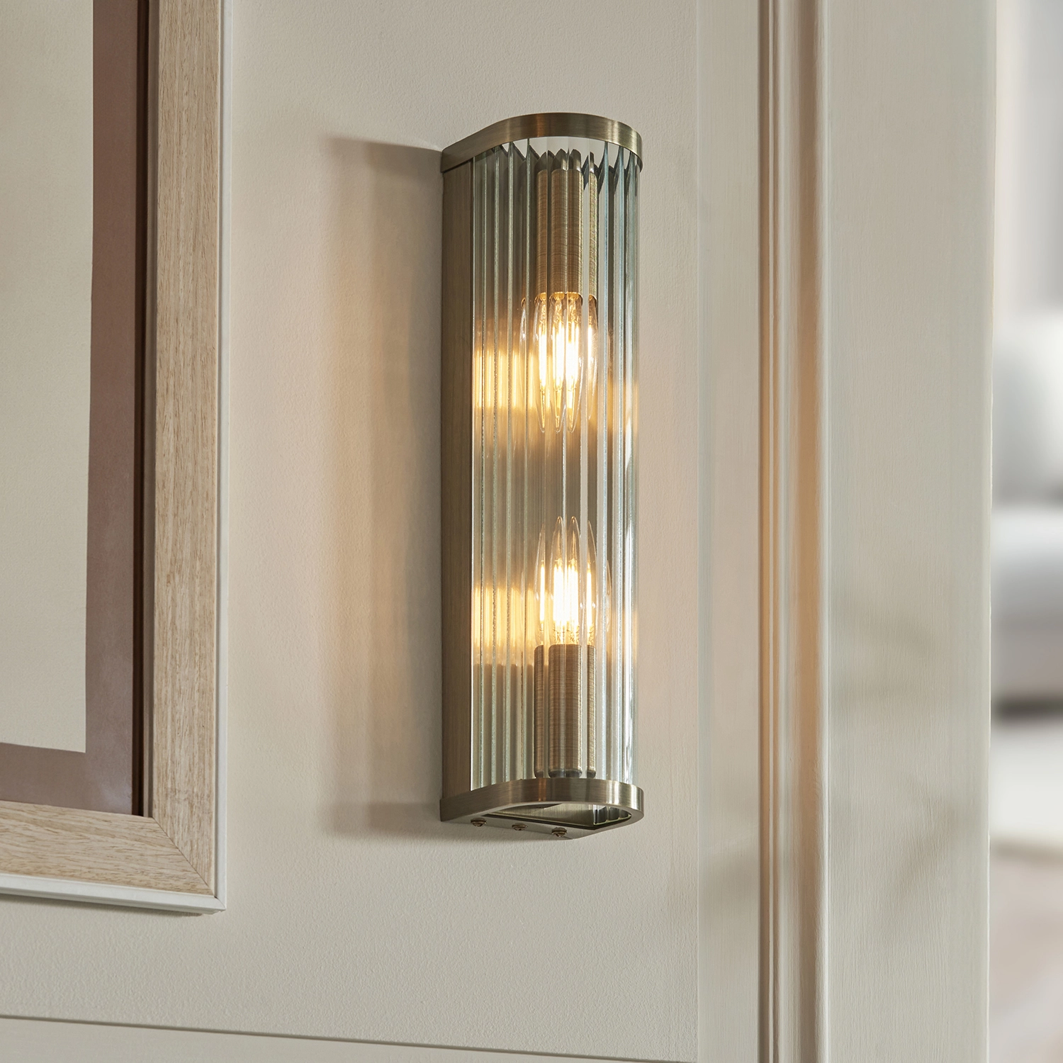 RILEY 2-Light Wall Light - Antique Brass & Ribbed Glass | National ...