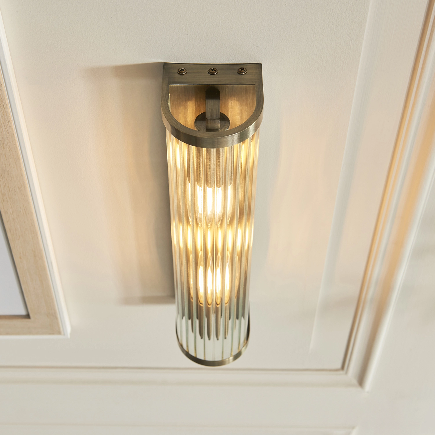 RILEY 2-Light Wall Light - Antique Brass & Ribbed Glass | National ...