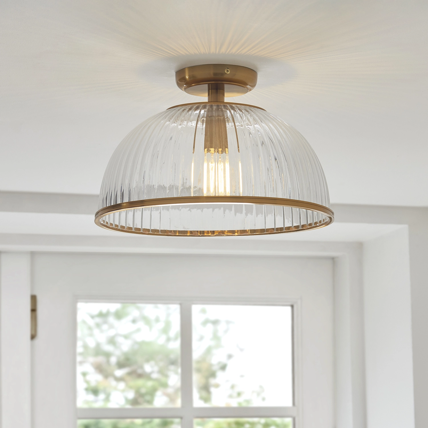 EVERSLEY Flush Light - Vintage Brass & Ribbed Glass | National Lighting ...