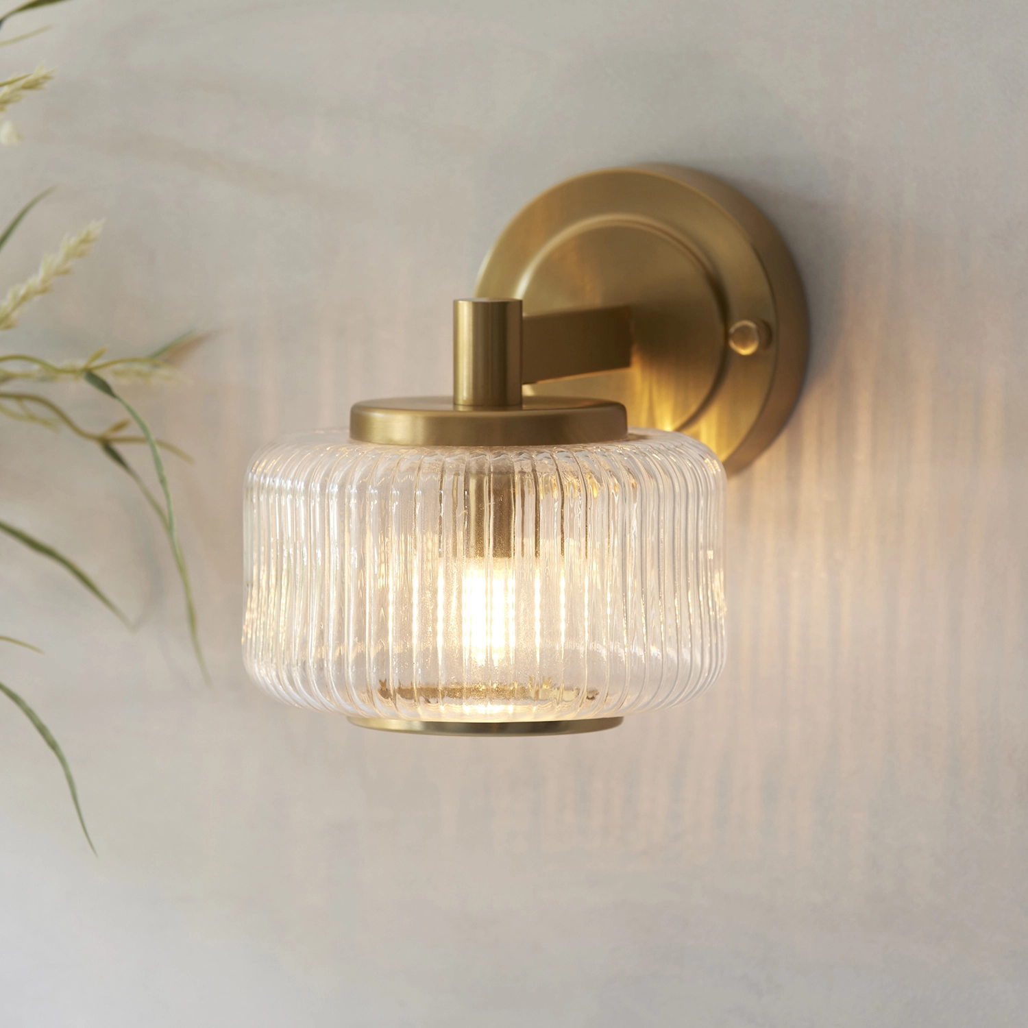 OTLEY Wall Light - Brushed Aged Brass & Ribbed Glass | National ...