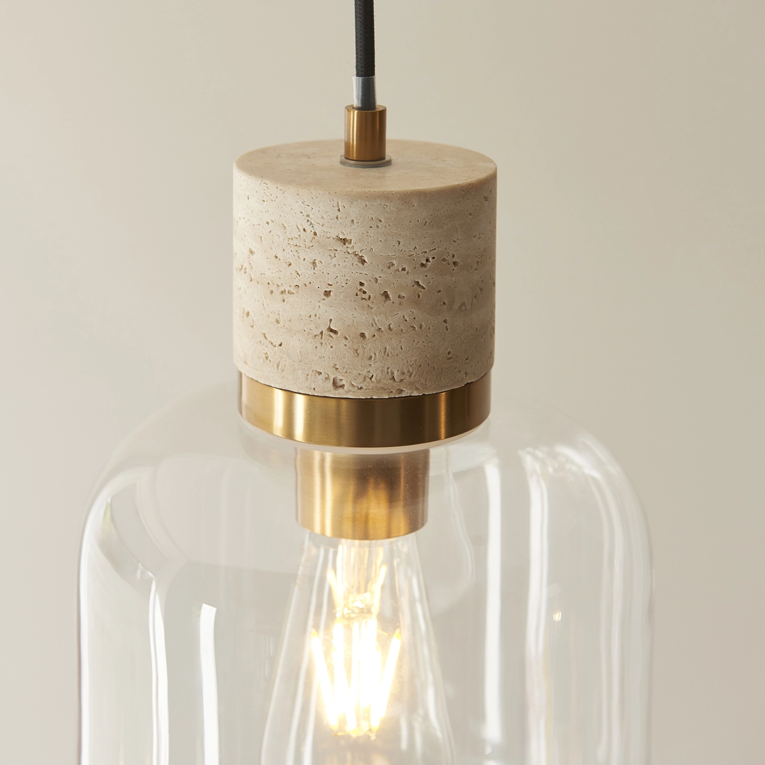 SCOTT Single Pendant - Travertine Marble & Vintage Brass | National ...