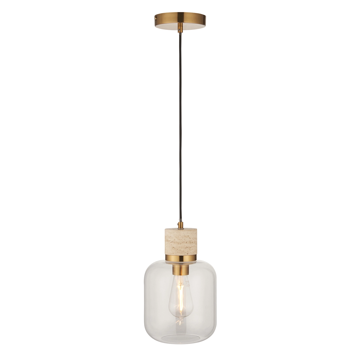 SCOTT Single Pendant - Travertine Marble & Vintage Brass | National ...