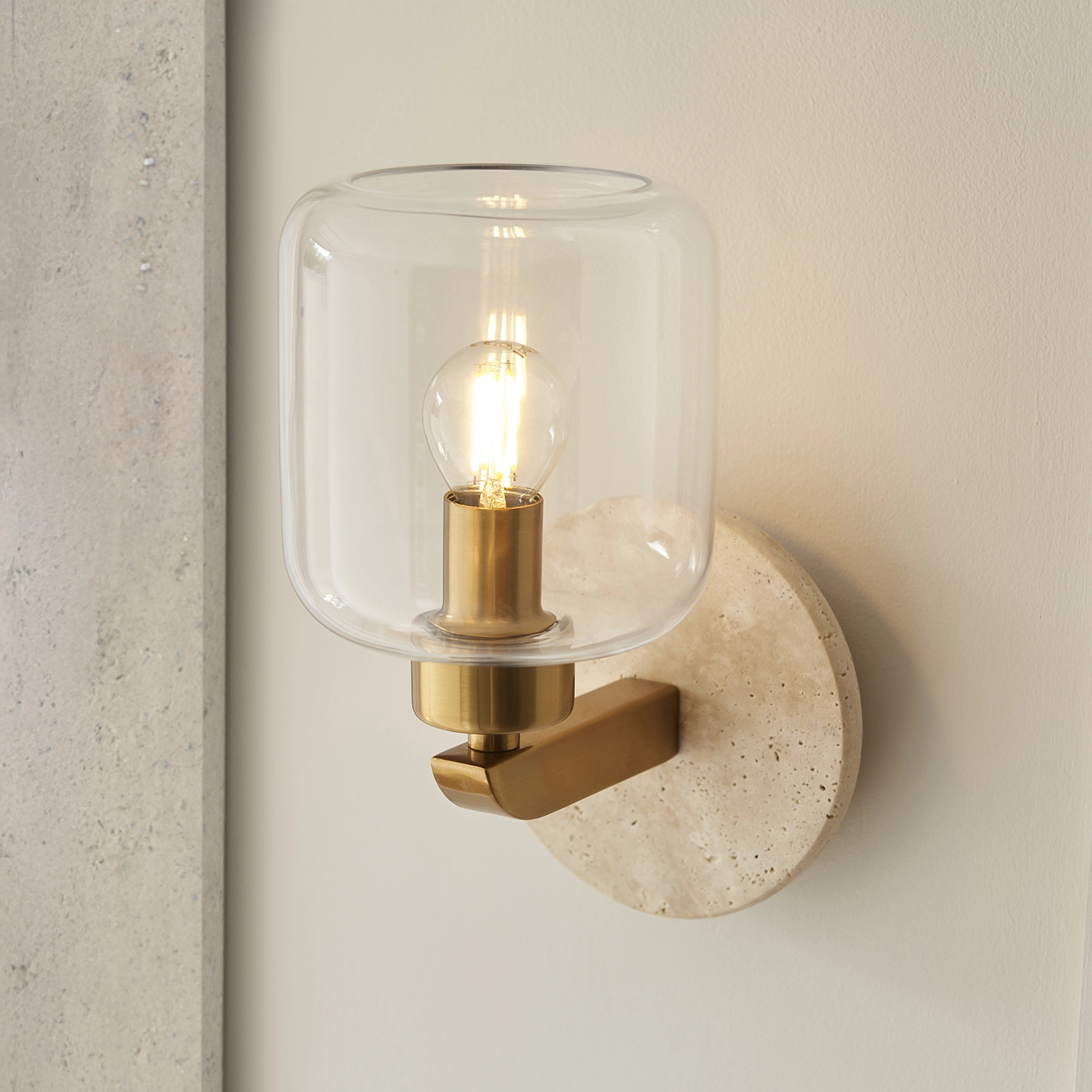 SCOTT Wall Light - Travertine & Vintage Brass | National Lighting ...