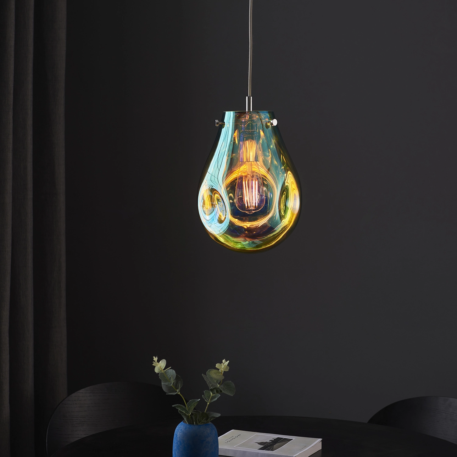 NEBULA Medium Pendant - Petrol Metallic Glass | National Lighting ...