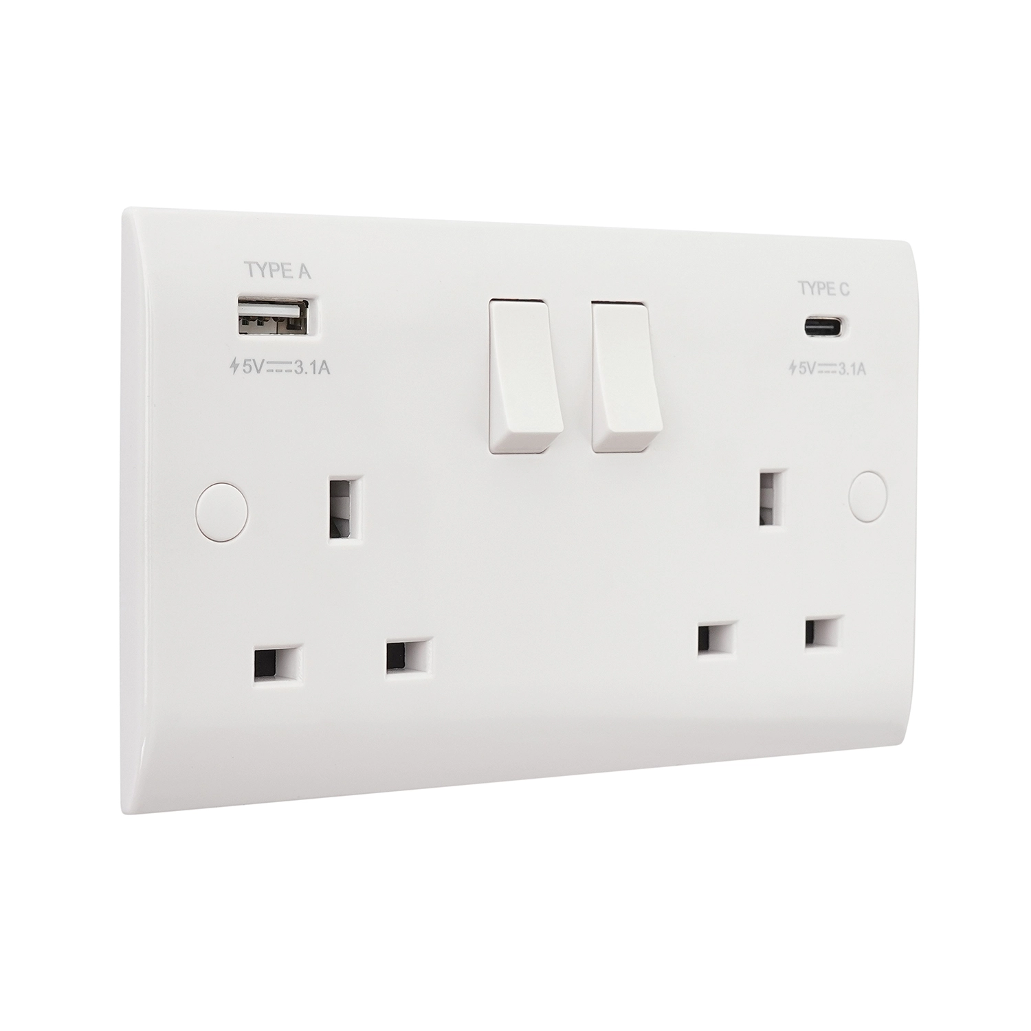 Curved Edge 13A 2G Switched Socket with USB A+C | National Lighting ...