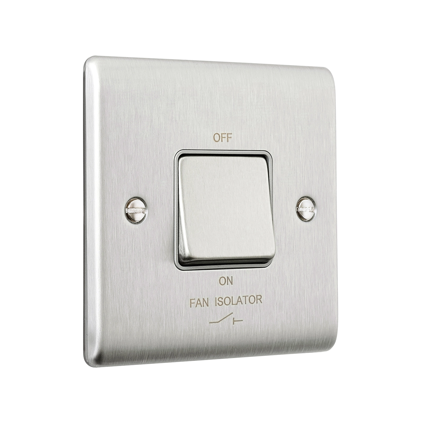 Raised Screwed 1G Fan Isolator - Brushed Steel, Grey Insert | National ...