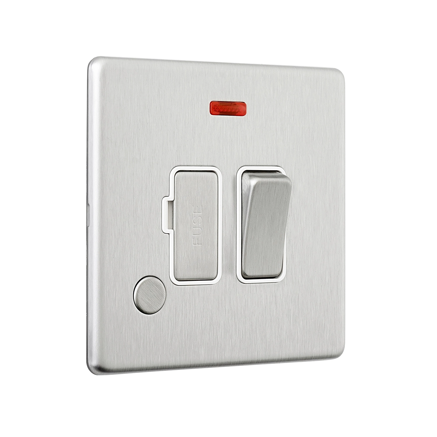 13A Fused Spur with Flex Outlet - Brushed Steel, White Insert ...
