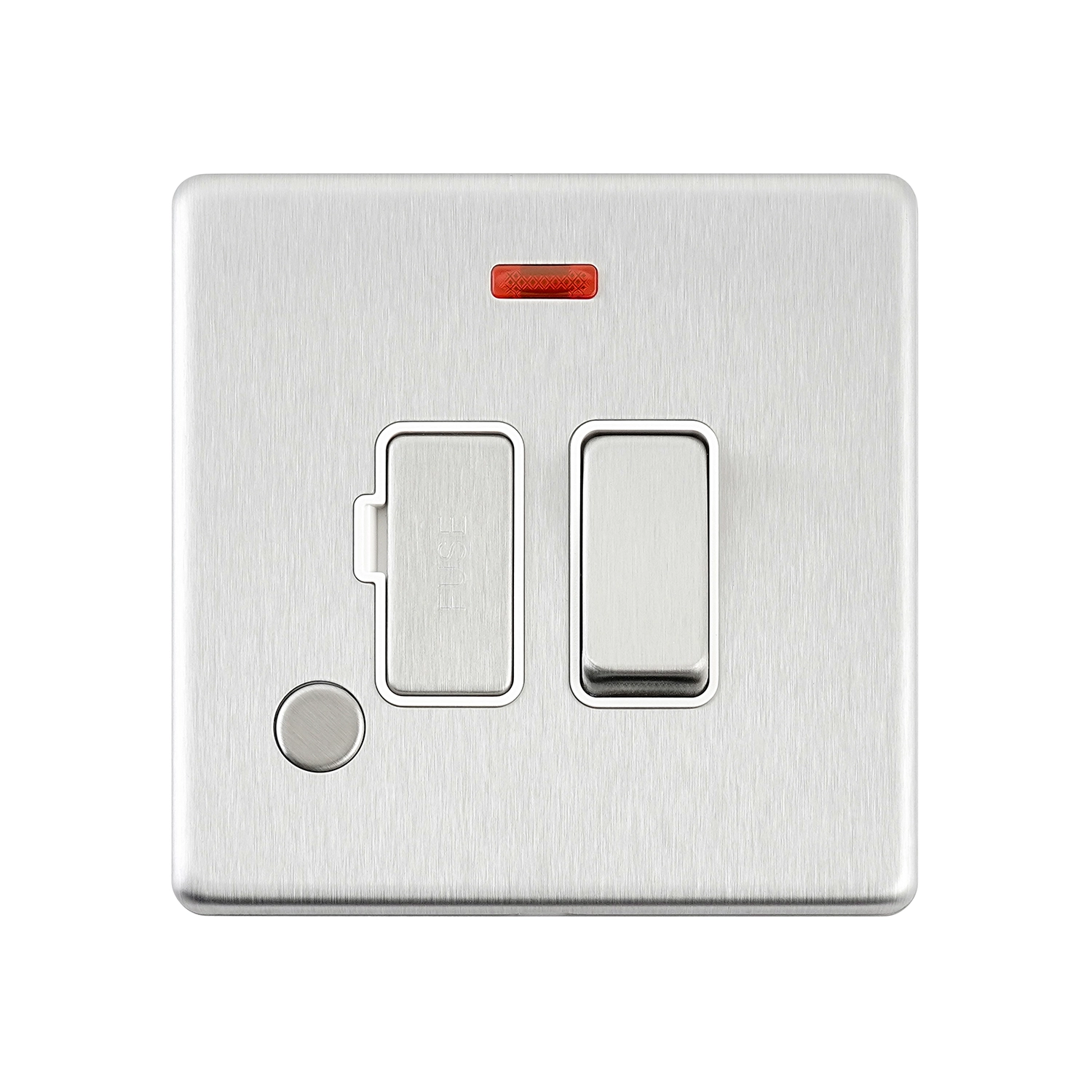 13A Fused Spur with Flex Outlet - Brushed Steel, White Insert ...