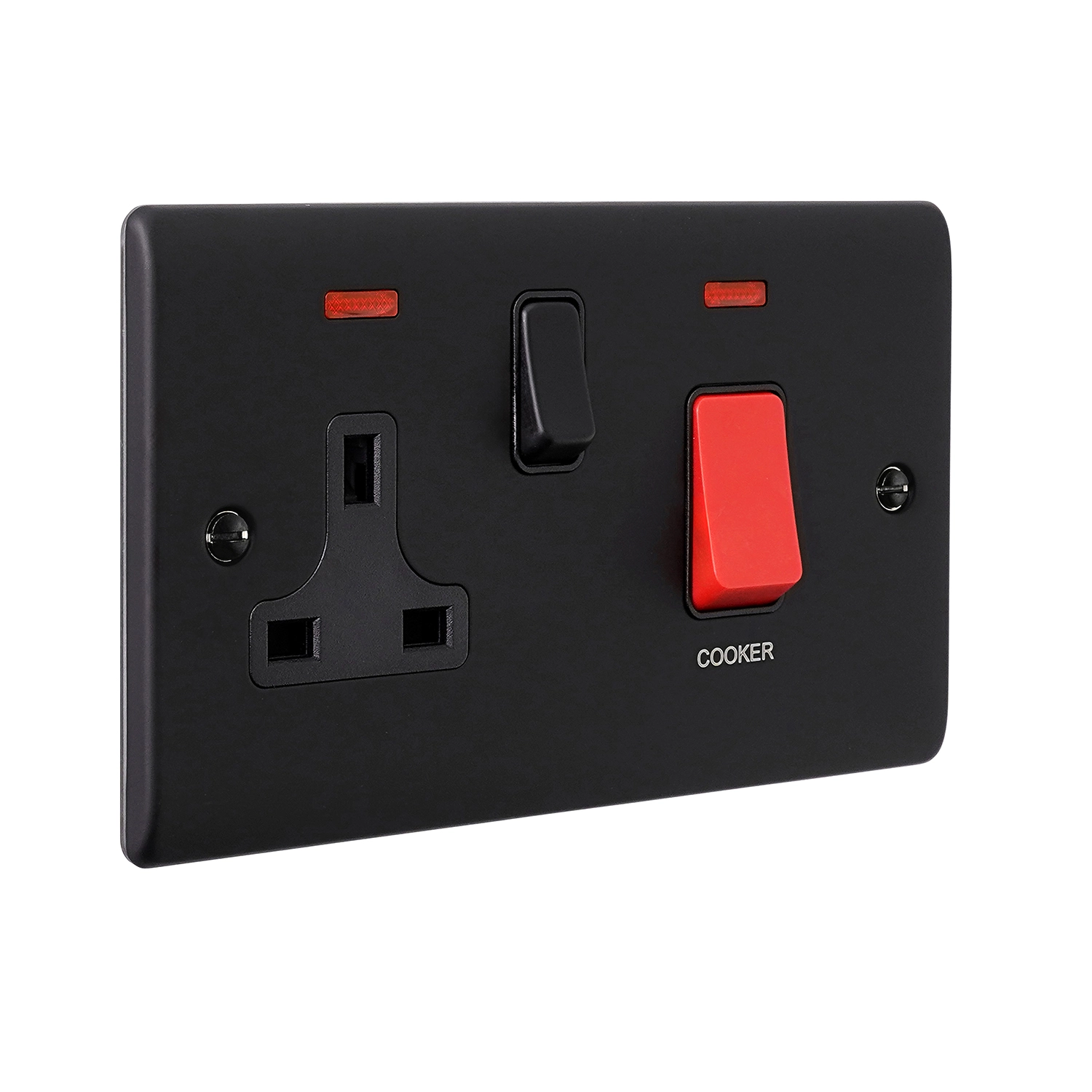 Raised Screwed 45A Cooker Switch 13A Socket - Matt Black, Black ...