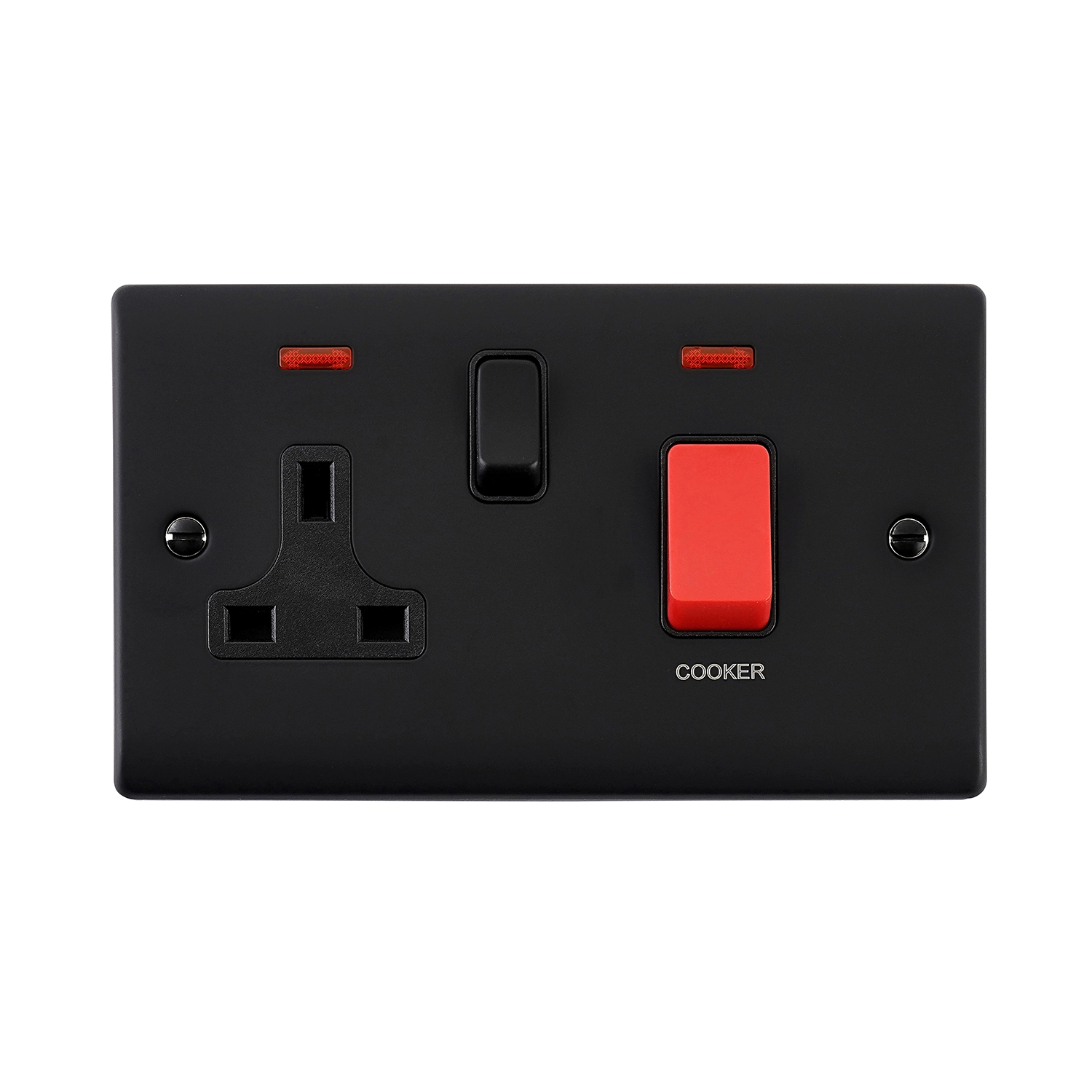 Raised Screwed 45A Cooker Switch 13A Socket - Matt Black, Black ...