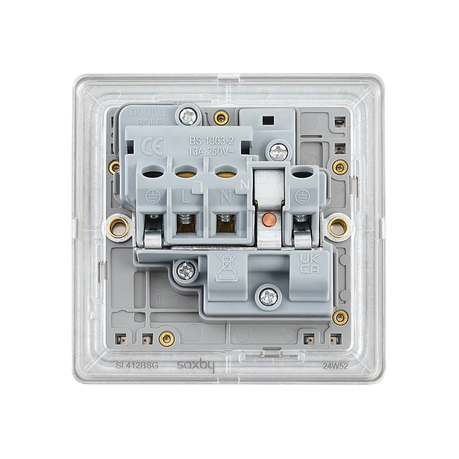 13A Switched Socket - Brushed Steel, Grey Insert | National Lighting ...