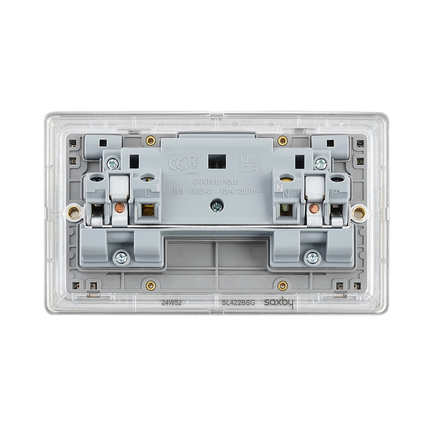 13A 2G Switched Socket - Brushed Steel, Grey Insert | National Lighting ...