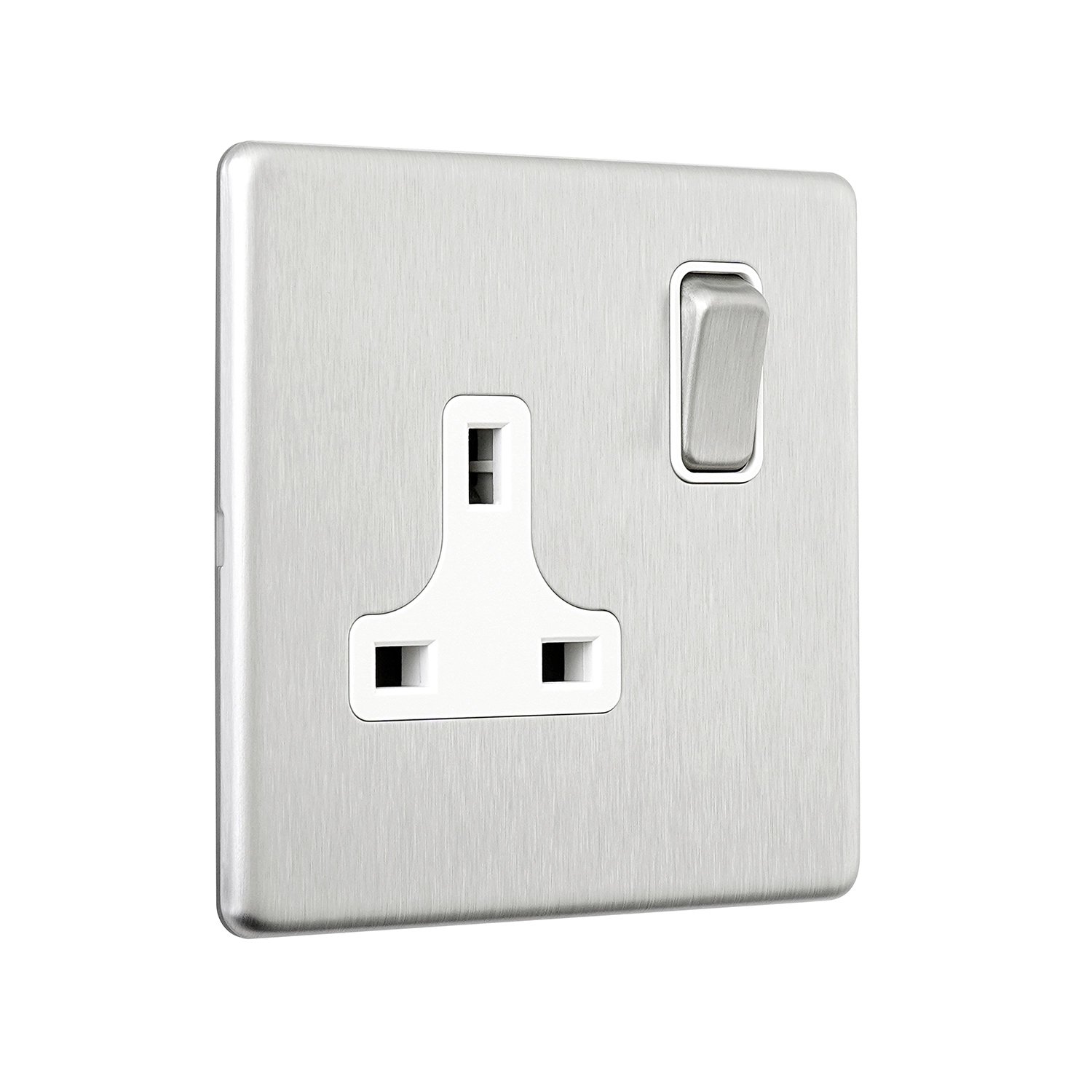 13A Switched Socket - Brushed Steel with White Insert | National ...