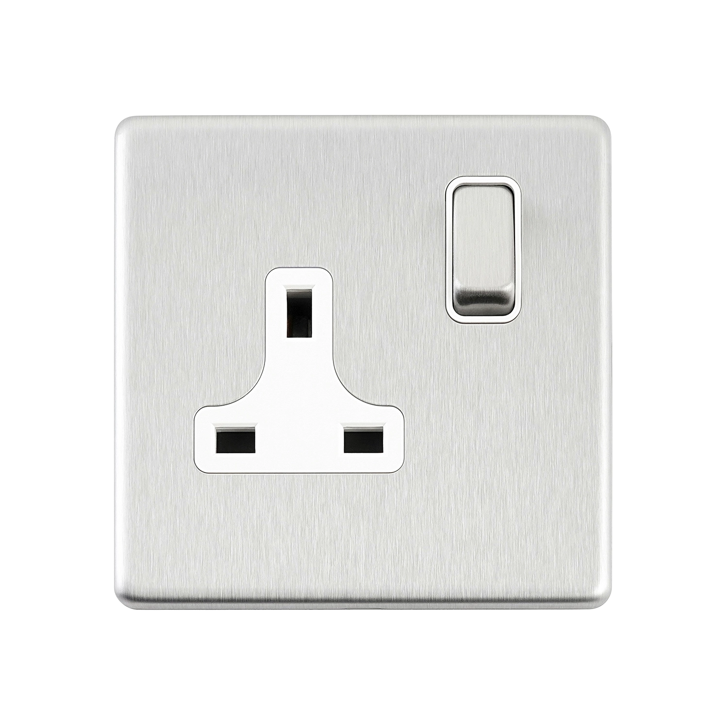 13A Switched Socket - Brushed Steel with White Insert | National ...