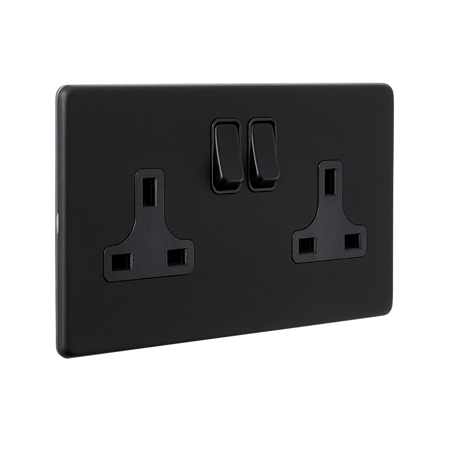 Screwless 13A 2G DP Switched Socket - Matt Black, Black | National ...