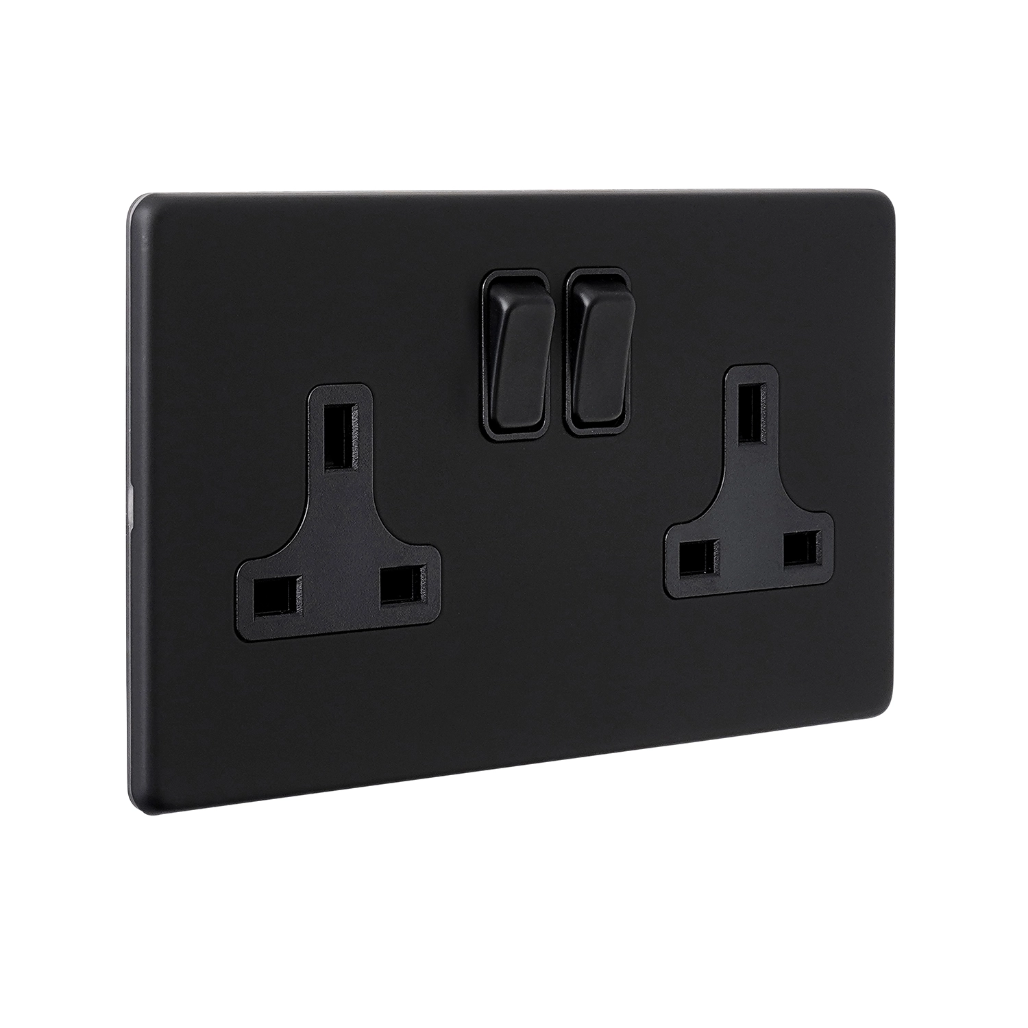 Screwless 13A 2G DP Switched Socket - Matt Black, Black | National ...