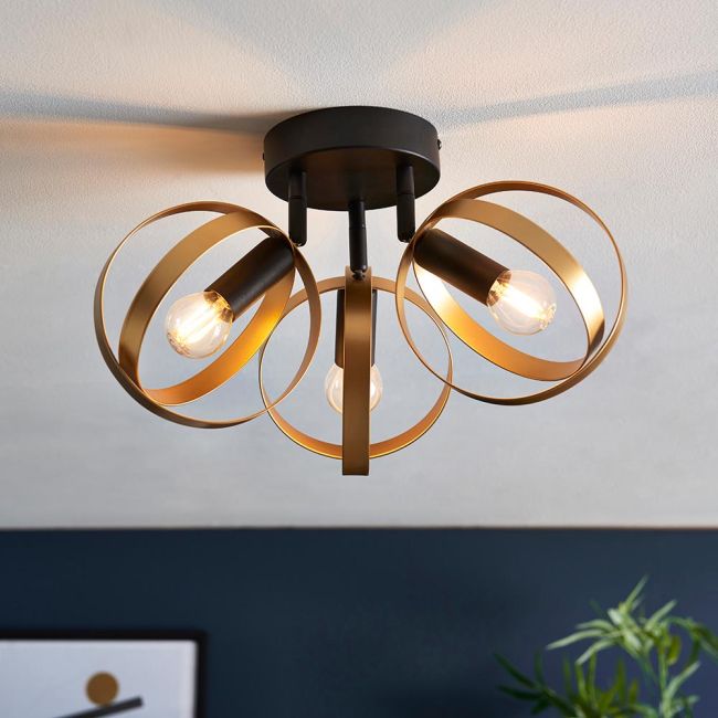 IOSA Multi Arm Lamp Semi Flush | Matt Black & Matt Gold Paint| National ...