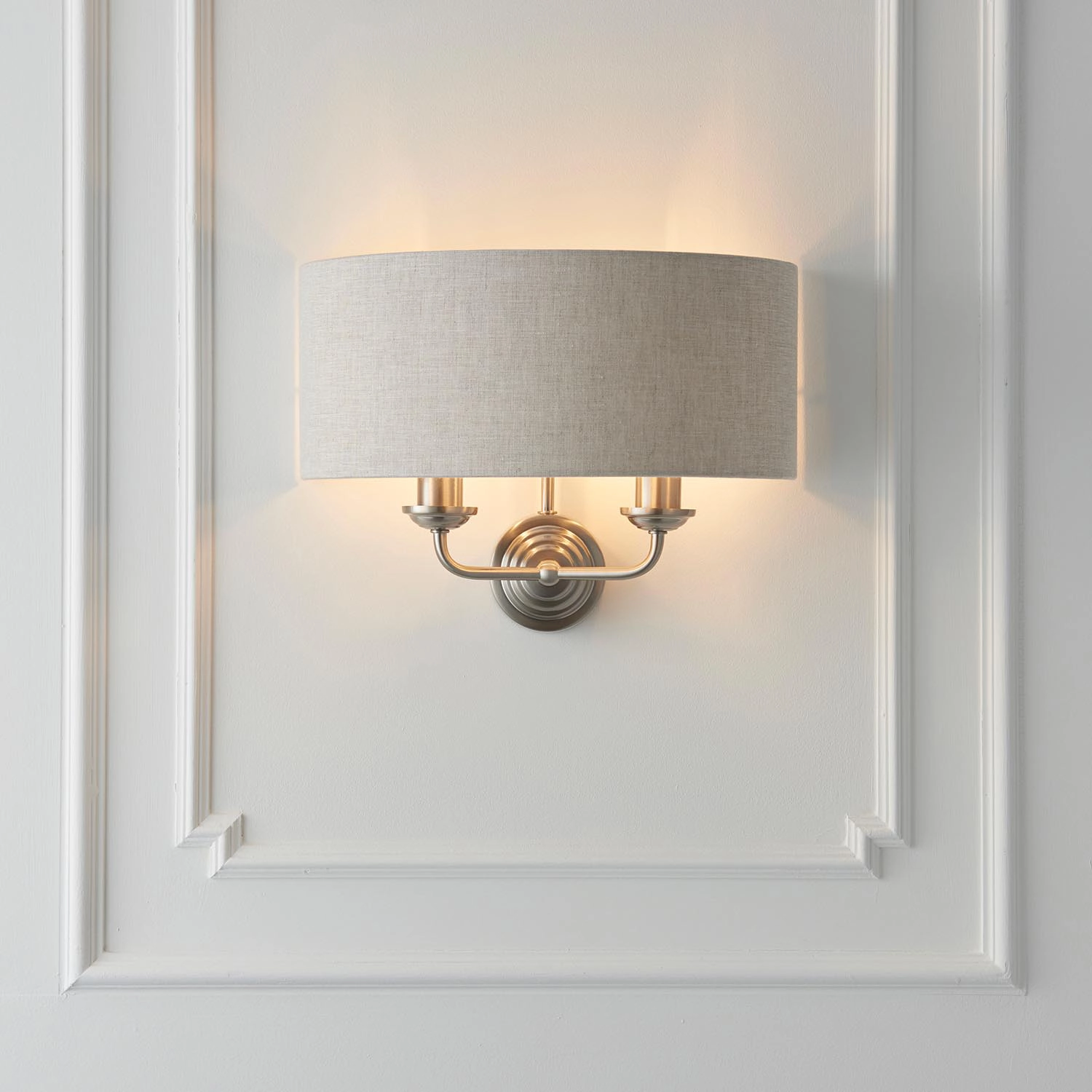 Celeste E14 Wall Light - 2LT - Brushed Chrome Plate & Natural Linen ...