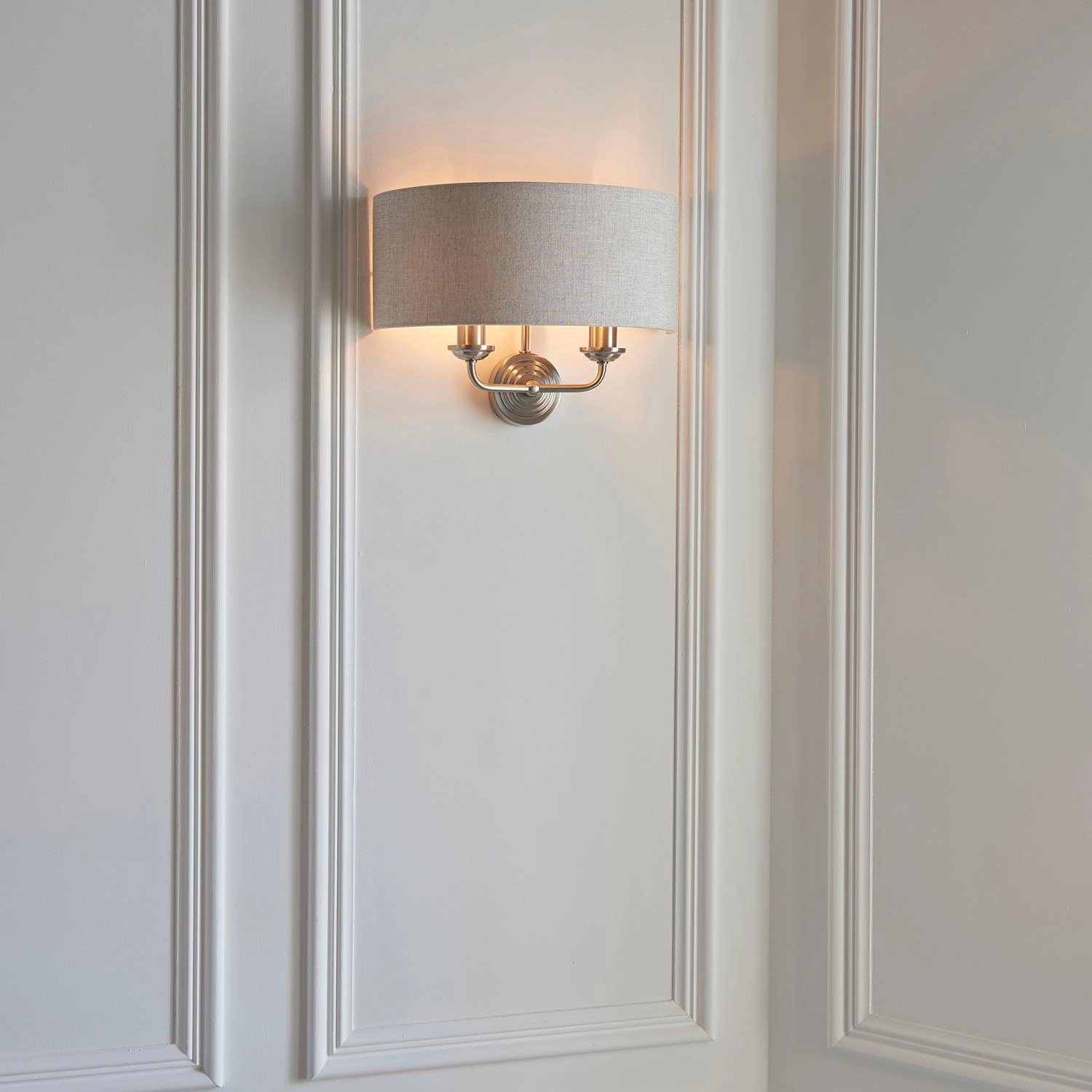 Celeste E14 Wall Light - 2LT - Brushed Chrome Plate & Natural Linen ...