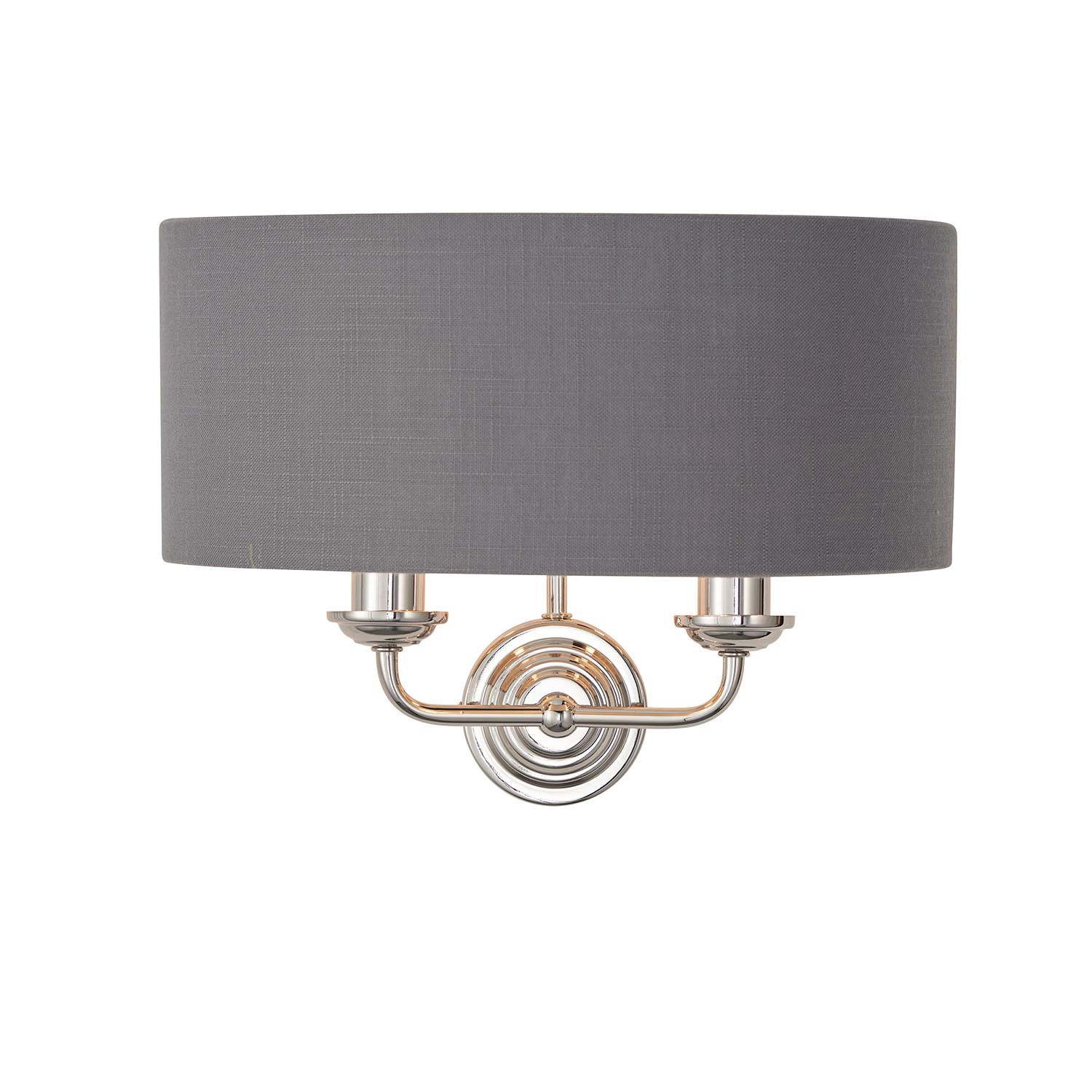 Celeste E14 Wall Light - 2LT - Bright Nickel Plate & Charcoal Fabric ...